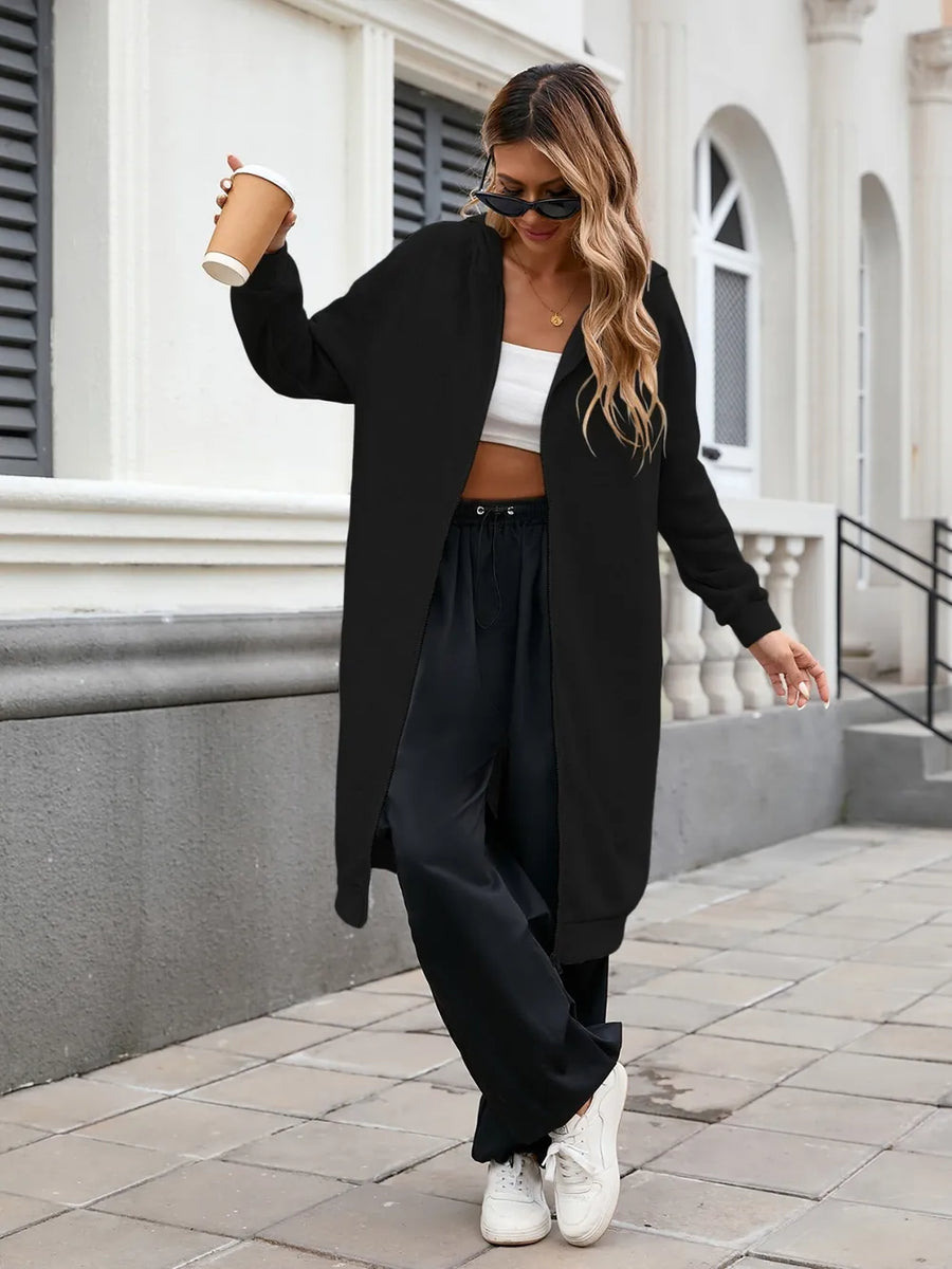 Black Zip Up Long Sleeve Longline Hooded Outerwear – TOO SASSY - THE SASSY STORE